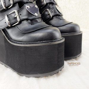 Demonia | Shoes | Black Goth Rave Boots Heart Plate Straps | Poshmark